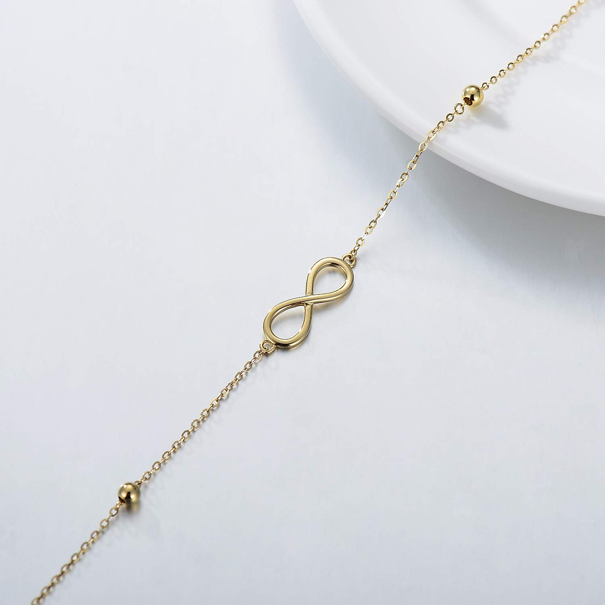 14K Solid Gold Infinity Bracelets Jewelry for Women, Real Gold Love Knot Bracelet Birthday Jewelry for Wife, Mom, Girlfriend, 6.5+1+1 inch