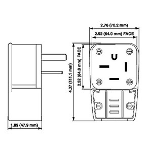Leviton 8462-P 60 Amp, 250 Volt- 3PY, Straight Blade, Plug, Industrial Grade, Grounding, Angle, Black