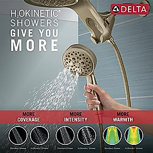 Delta Faucet HydroRain 5-Spray H2Okinetic Dual Shower Head with Handheld Spray, Gold Shower Head with Hose, Handheld Shower Heads, 2.5 GPM Flow Rate, Champagne Bronze 58680-CZ25