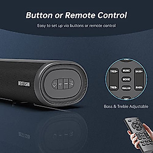 BESTISAN Sound Bar, 80 watts 33.5 inch Sound Bars for TV with Bluetooth 5.0, 3 Equalizer Modes Audio, Bass Adjustable, HDMI/Optical/Coaxial/Aux/USB Connection for Home Theater, Gaming, PC, Projectors