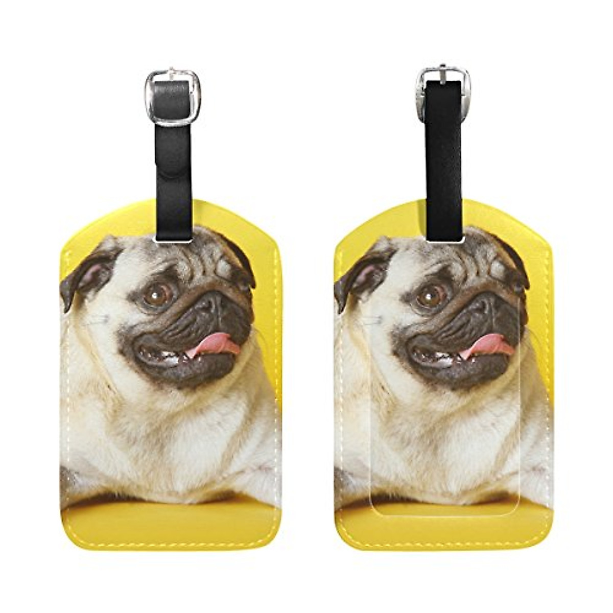 ALAZA Pug Dog Funny Luggage Tag PU Leather Bag Suitcases Label 2 Pieces Set