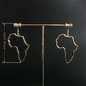 2 Pairs Unique Vintage Hollow Gold Silver African Map Dangle Earrings Ethnic Style African Drop Earrings for Women Bohemia Style Jewelry (Gold+Silver)