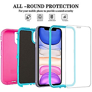 GYJ for iPhone 11 Case with 2 Screen Protector, Drop Protection Full Body Heavy Duty Rugged Military Grade Cover, Shockproof/Drop Proof Durable Phone Case iPhone 11 6.1" [Pink+Blue]