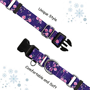 Fidohug Martingale Collar for Dogs with Buckle Floral Dog Collar Girl Female Soft Nylon Dog Collars for Small Medium Large Dogs (Purple Flower, S)