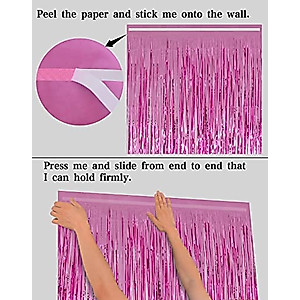 Pink Foil Fringe Curtains Tinsel Backdrop, Melsan 3.2 x 8 ft Metallic Tinsel Curtains Party Decorations for Baby Shower,Babbie, Mermaid Themed Birthday Party Backdrop - Pack of 2