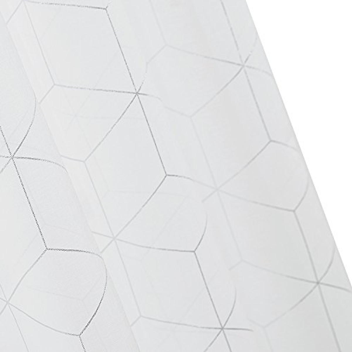 Deconovo Volie White Sheer Curtains Linen Look Diamond Window Panels Set of 2 for Bedroom, 52 x 63 Inch, Silver