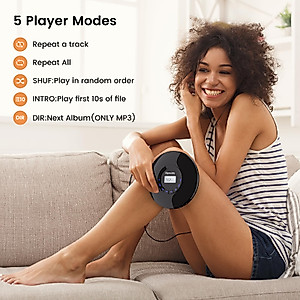 Portable CD Player with Headphone, Hernido Rechargeable CD Player for car, Compact CD Walkman with 5 EQ Sounds, AUX Output, Anti-Skip, CD Player for Home & Travel Discman Kpop Player