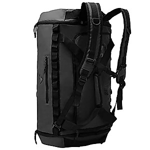 Haimont Foldable Duffel Bag Backpack with Shoe Compartment Water Resistant Large Travel Duffle Bag for Men Women to Hiking Camping Gym, 50L, Black