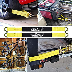 Autofonder 2Pc Tow Dolly Basket Straps with Flat Hook for 14"-17" Tires -10,000 lbs Breaking Strength Tire Bonnet&Tire Net -2” Over Wheel Car Basket Tie Down Straps with Axle Straps,Carrying Bag