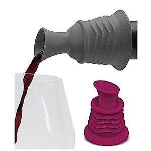 Wine Stopper and Pourer 2 Pack – Pink and Gray Silicone Wine Accessories to Serve Wine More Easily by Simply Charmed