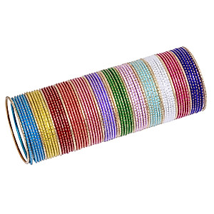Sukh Collection Jewellery Indian Bollywood Exclusive Multi Color 72 Pcs Plain Outfit Matching Multi Color Bangles Bracelets Churi Box Women Wedding Bridal Party Jewellery (2.4)