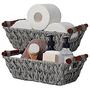 GRANNY SAYS Wicker Storage Baskets for Shelves, Trapezoid Woven Basket, Waterproof Storage Wicker Baskets for Organizing, Gray, 2-Pack