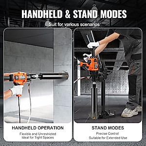 VEVOR Diamond Core Drill Machine, Wet and Dry Use, 0.8-6.3in Drilling Diameter Handheld Core Drill Rig with Stand and Core Drill Bit, 2000W Rugged Concrete Core Drill, For Concrete, Brick, Marble