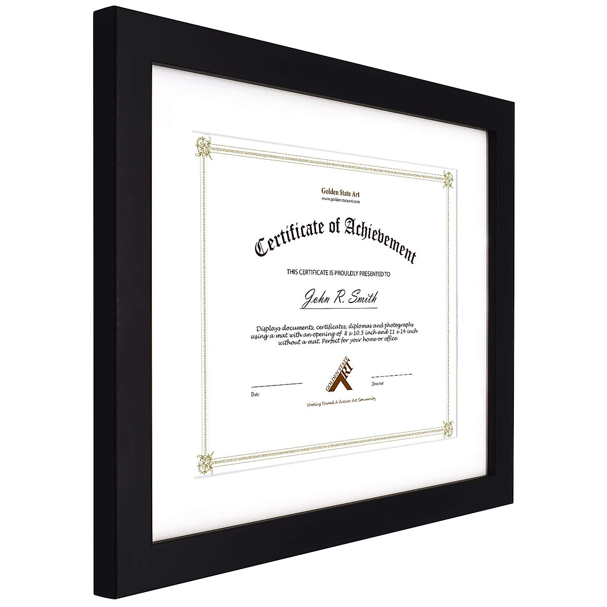 Golden State Art, 11x14 Diploma Wood Frame for 8.5x11 Document & Certificates, Real Glass (Black with Single White Mat, 2-Pack)