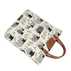 Signare Tapestry Foldable Tote Bag Reusable Shopping Bag Grocery Bag with Spring Lamb Daisy Design (FDAW-SPLM)