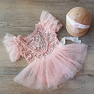 Zeroest Newborn Photography Outfits Girl Lace Romper Newborn Photography Props Rompers Baby Girls Skirt Photoshoot 3PCS (Pink-Short Sleeve)
