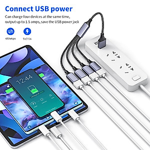 MOGOOD USB Splitter, 4-Port USB 2.0 Electronic Adapter, Multi-Socket USB Hub for Data Transfer and Power Charging, Compatible with Keyboard, Desktop, Television, Laptop, Printer, Car, U Disk, and TV