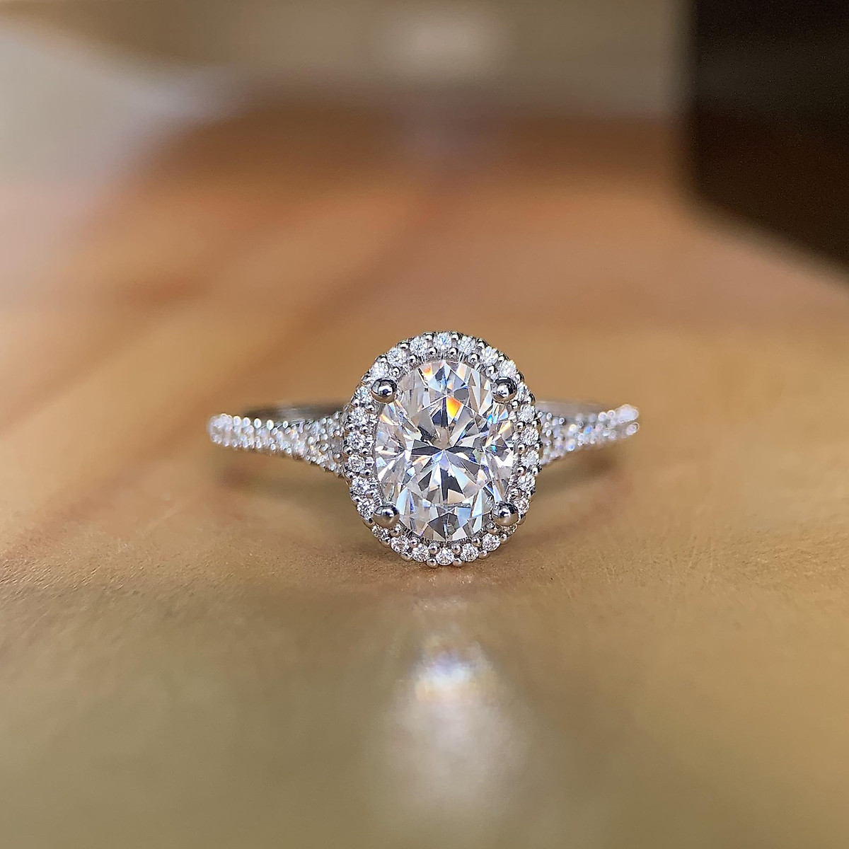 CGSRING 1.5 Carat Oval Cut Moissanite Engagement Ring Hidden Halo Oval Moissanite Rings for Women (9.5)