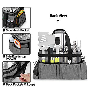 HODRANT Large Grill Utensil Caddy with Paper Towel Holder, Outdoor Picnic Bag Organizer for BBQ Supplies Tool, Tailgating Accessory Basket Camping Gear Must Haves for Cook Essentials, Gray, Bag Only