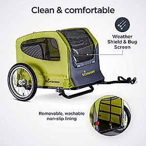 Schwinn Rascal Bike Pet Trailer, For Small and Large Dogs, Large (Up to 100lbs), Green