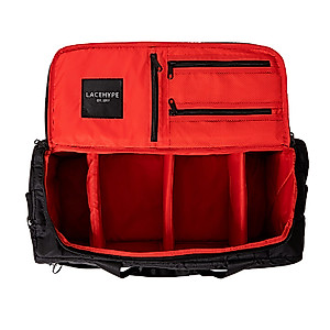 PREMIUM Sneaker Bag, Duffel Bag, Gym Training Bag, Travel Bag, Basketball Bag, Footbal Bag with 3 adjustable compartment dividers (Black/Red)