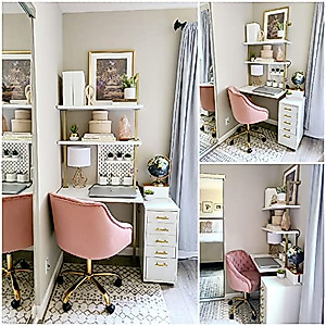 ANOUR Modern Home Office Chair, Velvet Swivel Armchair, Velvet Office Chair with Soft Seat, Adjustable Task Chair Computer Desk Chair for Living Room Bedroom Study Pink