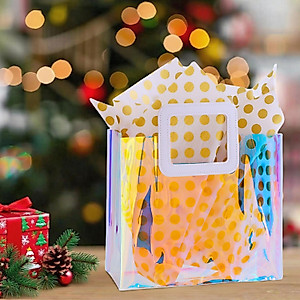 VUOJUR 11'' Holographic Gift Bag Medium Size with Tissue Paper Reusable Birthday Gift Bag for Women Girls Iridescent Bachelorette Wedding Bridal Bridesmaid Tote Gift Bag