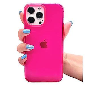 NYCPrimeTech iPhone 13 Pro Case/Slim & Soft Transparent Neon Pink Cover with Bumper Edge for iPhone 13 Pro/Cute Flexible & Stylish Protection // 6.1"(Hot Pink)
