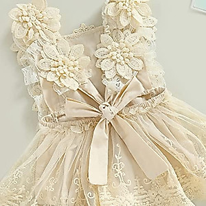 Mubineo Baby Girl Summer Clothes Lace Romper Skirt Dress Princess Outfits Sleeveless Flower Newborn Outfit (Beige, 3-6 Months)