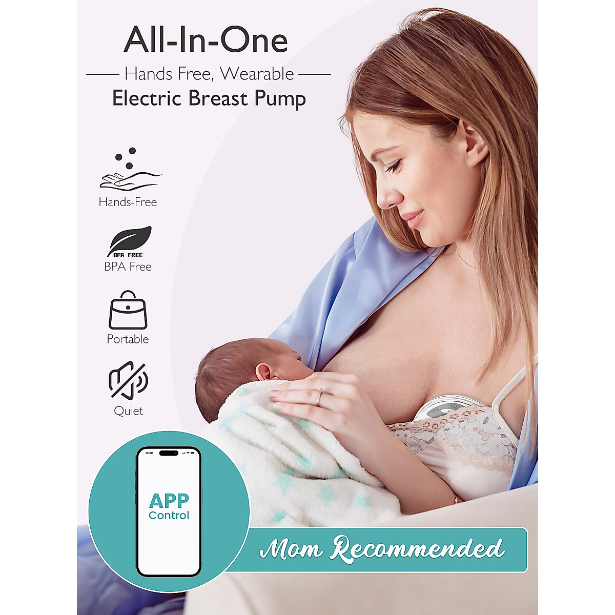 Momspeace Breast Pump Hands Free, Breast Pump with App, Hands Free Breast Pump Wireless, Wearable Breast Pump Portable with Timer & Remote, Electric Breast Pump with 2 Modes & 12 Levels-24mm, 2 Pack