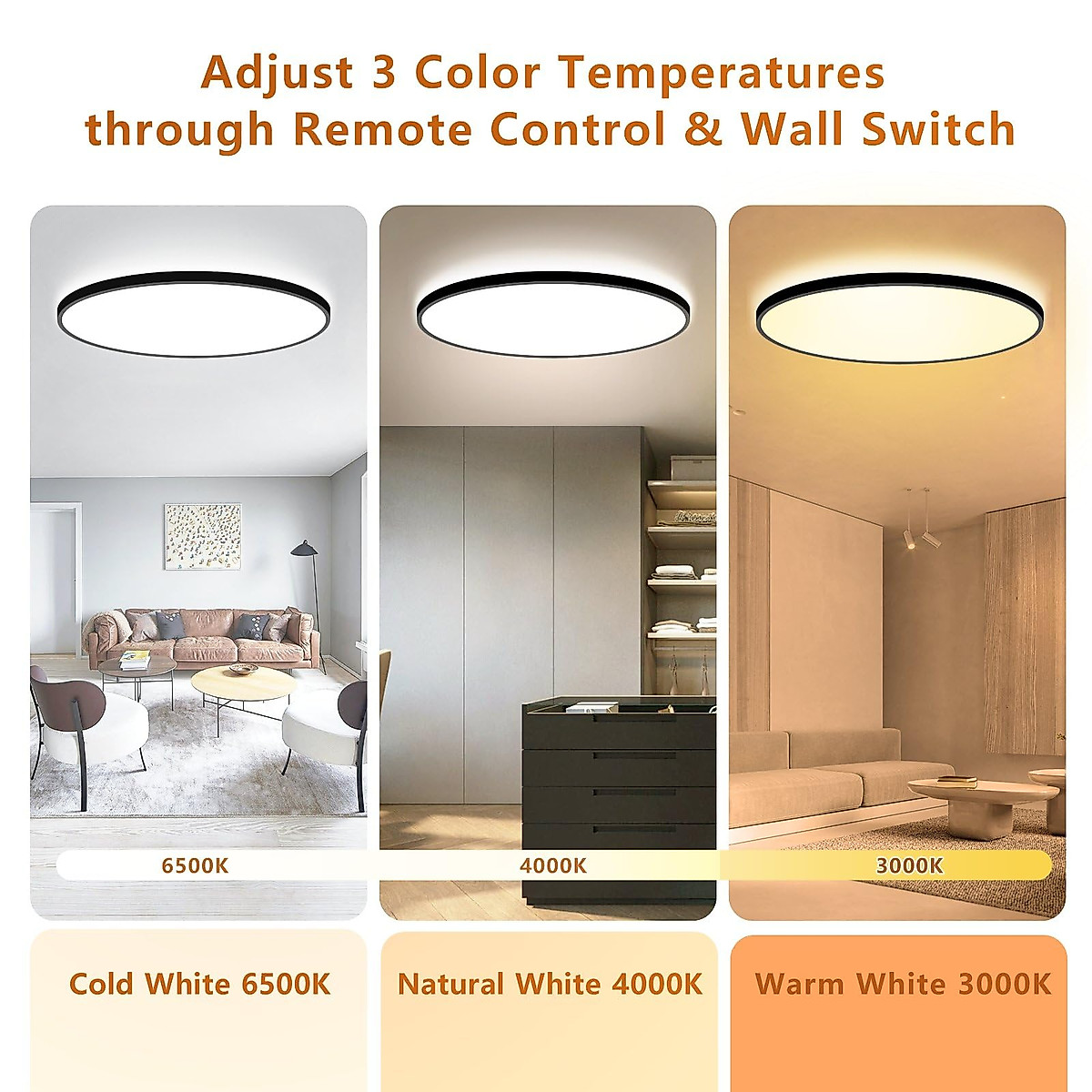 12 Inch Flush Mount Ceiling Light with Remote 28W 3000lm Led Ceiling Light Dimmable 3 Color Adjustable Modern Light Fixture Ceiling with Backlight, Night Light and Timer Ultra-Thin Close to Ceiling