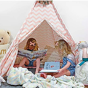 Tiny Land Kids Teepee with Mat and Star Lights, Teepee Tent for Girls Aged 3+, Cotton Girls Play Tent, Foldable Toddler Tent Indoor, Best Gift for Girls (Pink)