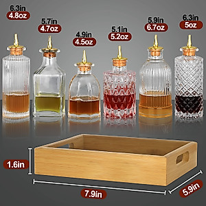 Bitters Bottle - Set of 6 Glass Dasher Bottles with Tray Barware Set for Home Bar Bartender