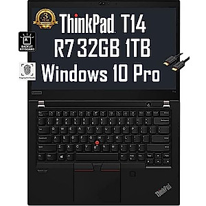 Lenovo ThinkPad T14 14" FHD (AMD 8-Core Ryzen 7 Pro 4750U, 32GB RAM, 1TB PCIe SSD) IPS Business Laptop, 3YR Premier WRT, Backlit, Fingerprint Reader, IST Cable, Wi-Fi 6, Win10 / Win 11 Pro - 2023