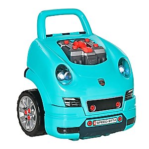 Qaba Kids Truck Engine Toy, Kids Mechanic Car Repair Set, Engine Disassembly Play Workshop, Includes 61 Pieces, Steering Wheel, Horn, Light for 3-5 Years Old, Teal