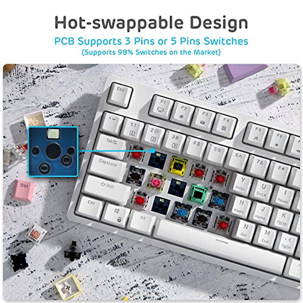 RK ROYAL KLUDGE RK89 85% Triple Mode BT5.0/2.4G/USB-C Hot Swappable Mechanical Keyboard, 89 Keys Compact Mechanical Keyboard with Detachable Frame & Software (Hot-Swappable Brown Switch, White)