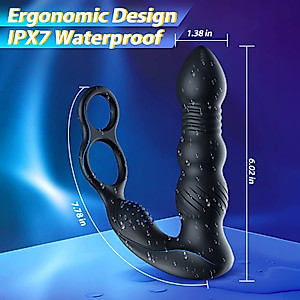 PUAUKI Thrusting Anal Vibrator Prostate Massager with 2 Vibrating Cock Ring, Bluetooth Control Anal Plug with 10 Thrusting & Vibrating Modes, Dildo Butt Plug Sex Toys for Men and Couple Pleasure