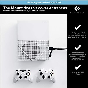 Xbox One S Wall Mount Solution by FLOATING GRIP - Mounting Kit for Hanging Game Consoles - Strong & Slim Ropes - Easy-to-Install System (Bundle: Fits XBOX One S + 2x Controllers, white)