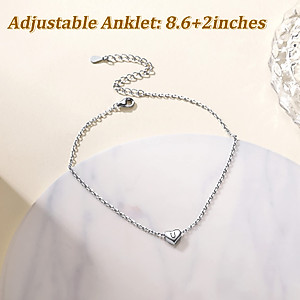 Suplight Sterling Silver Anklets for Women Dainty M Initial Heart Ankle Bracelets