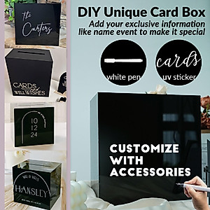 JupDec Wedding Card Box for Reception with Slot, 10" Large Black Acrylic Box DIY Card Storage Box for Gifts, Souvenirs, Donations, Card Box Holder for Baby Showers Birthday Party Graduations