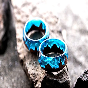 YLTPAJK Wooden Epoxy Ring, Wood Resin Ring, Glow Rings, Luminous Glow Ring Glowing in the Dark, Handmade Wooden Ring with Mountain for Man and Woman (6, purple)