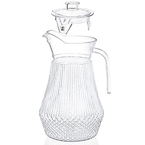 Lawei 2 Pack 50 Oz Acrylic Pitcher, Clear Plastic Water Pitcher with Lid and Spout, Iced Tea Pitcher Beverage Containers for Fridge, Juice, Sangria, Lemonade, Heat-resistant, Shatter-proof, BPA-Free