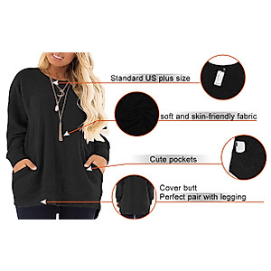 AURISSY Womens Plus Size Sweatshirts 2X Long Sleeve Tunic Tops Black-18W