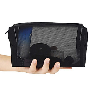 yeabwps 4 Pieces Portable Mesh Cosmetic Bags Breathable Makeup Bags Black Mesh Zipper Pouch for Home Offices Travel Accessories Organizer, 2 Sizes