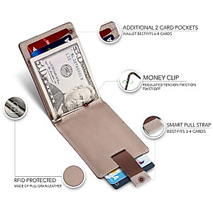 SERMAN BRANDS RFID Blocking Slim Bifold Genuine Leather Minimalist Front Pocket Wallets for Men with Money Clip Thin Gift (Ruby Red 1.S)