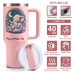 VoziSpace First Mothers Day Gifts – Happy 1st Mother’s Day Tumbler 40oz – Stainless Steel Cup with Lid & Straw – Insulated Coffee Travel Mug for Mom-to-Be, Baby Shower Gifts, New Mom Present