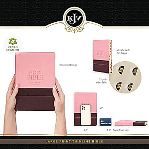 KJV Holy Bible, Thinline Large Print Faux Leather Red Letter Edition Ribbon Marker, King James Version, Pink/Brown (KJV Thinline LP Editions)