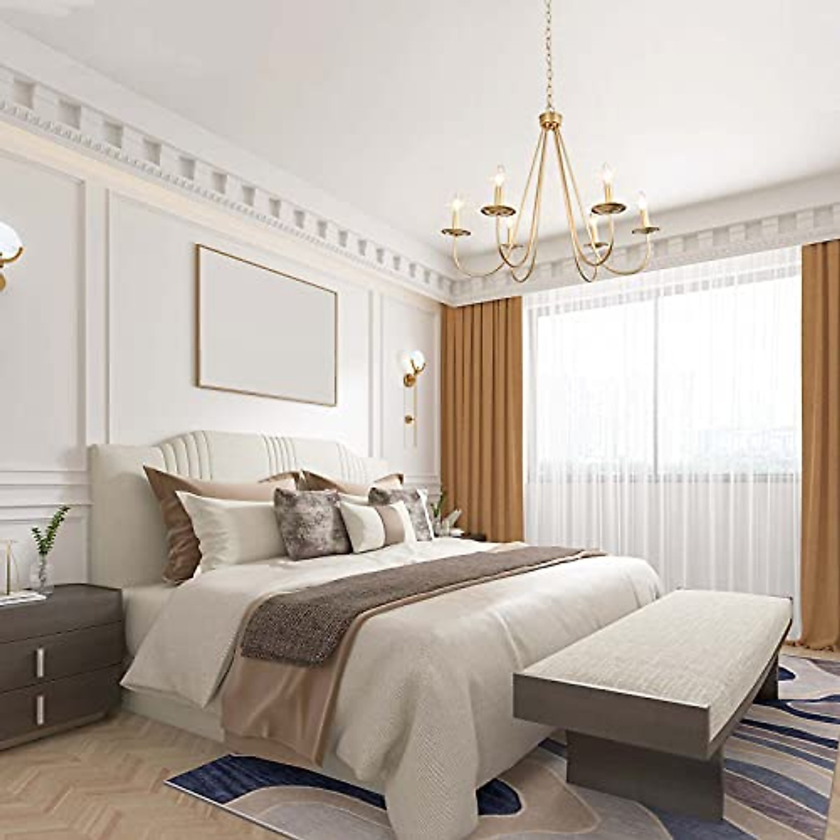 KSANA Modern Gold Chandelier, 6-Light Chandelier Light Fixture, 28’’ Large Hanging Pendant Light for Dining Room, Living Room & Kitchen Island, Soft Gold Finish