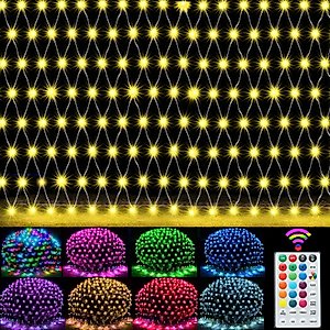 RGB Net Lights, Color Changing Outdoor LED Christmas Mesh Lights, 9.8ft x 6.6ft 204 LED Net Light Halloween Decorations, Connectable Plug in Waterproof Tree Christmas Light Bushes Wedding Garden Decor