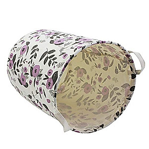 Large Fabric Storage Bins Toys Storage Basket for Baby Nursery, Kids Playroom, Home Organizer, Collapsible Laundry Basket Hamper with Floral Pattern (Purple Flowers)